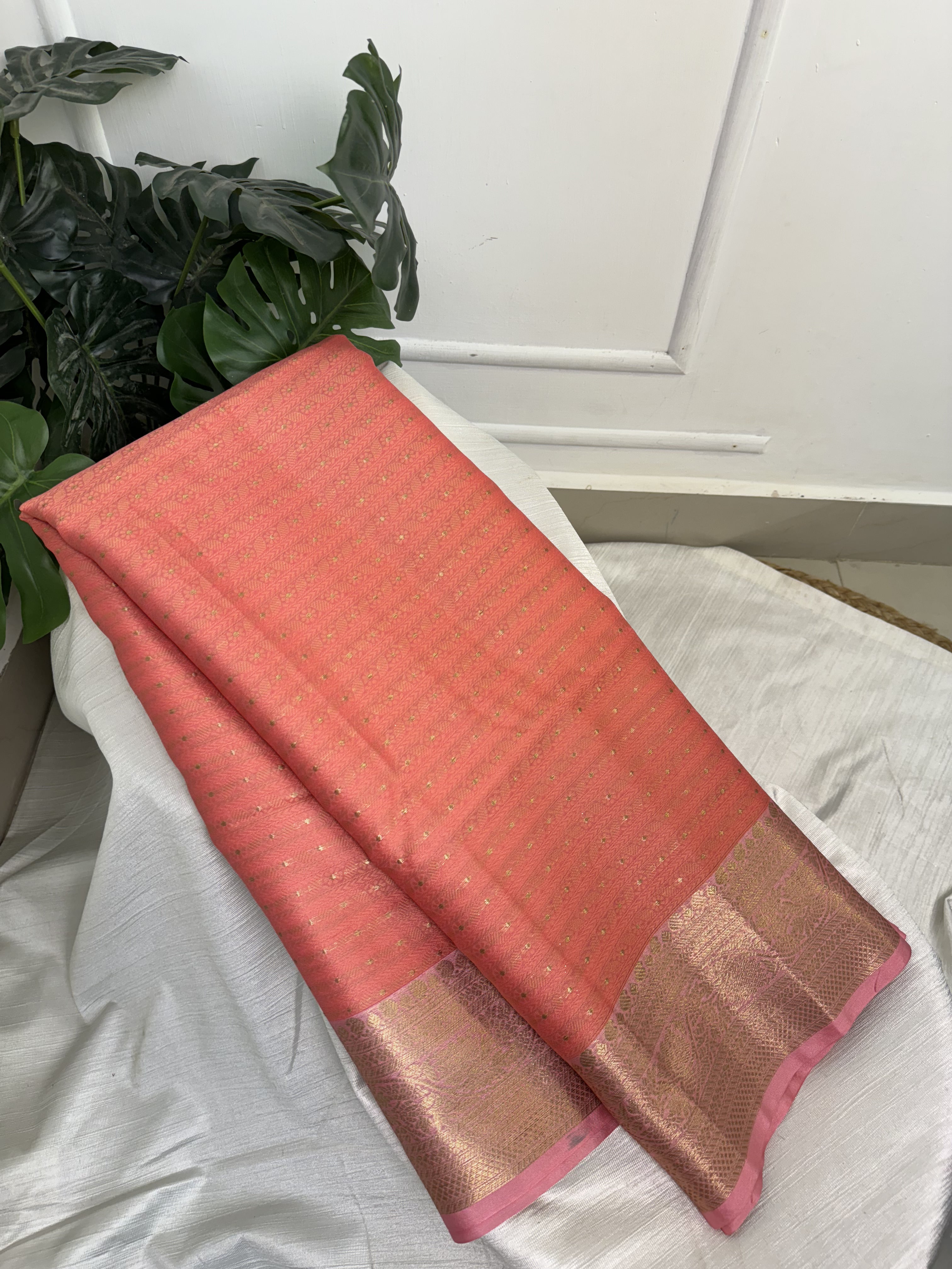 Dark Peach Semi Kathan Saree – Manya Clothing