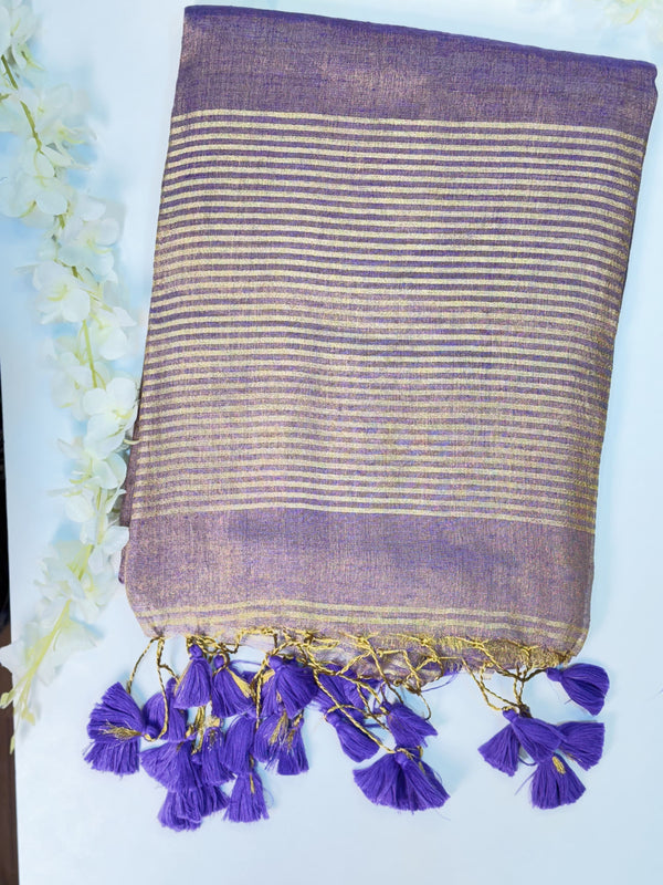 Purple Linen Tissue Saree – Manya Clothing