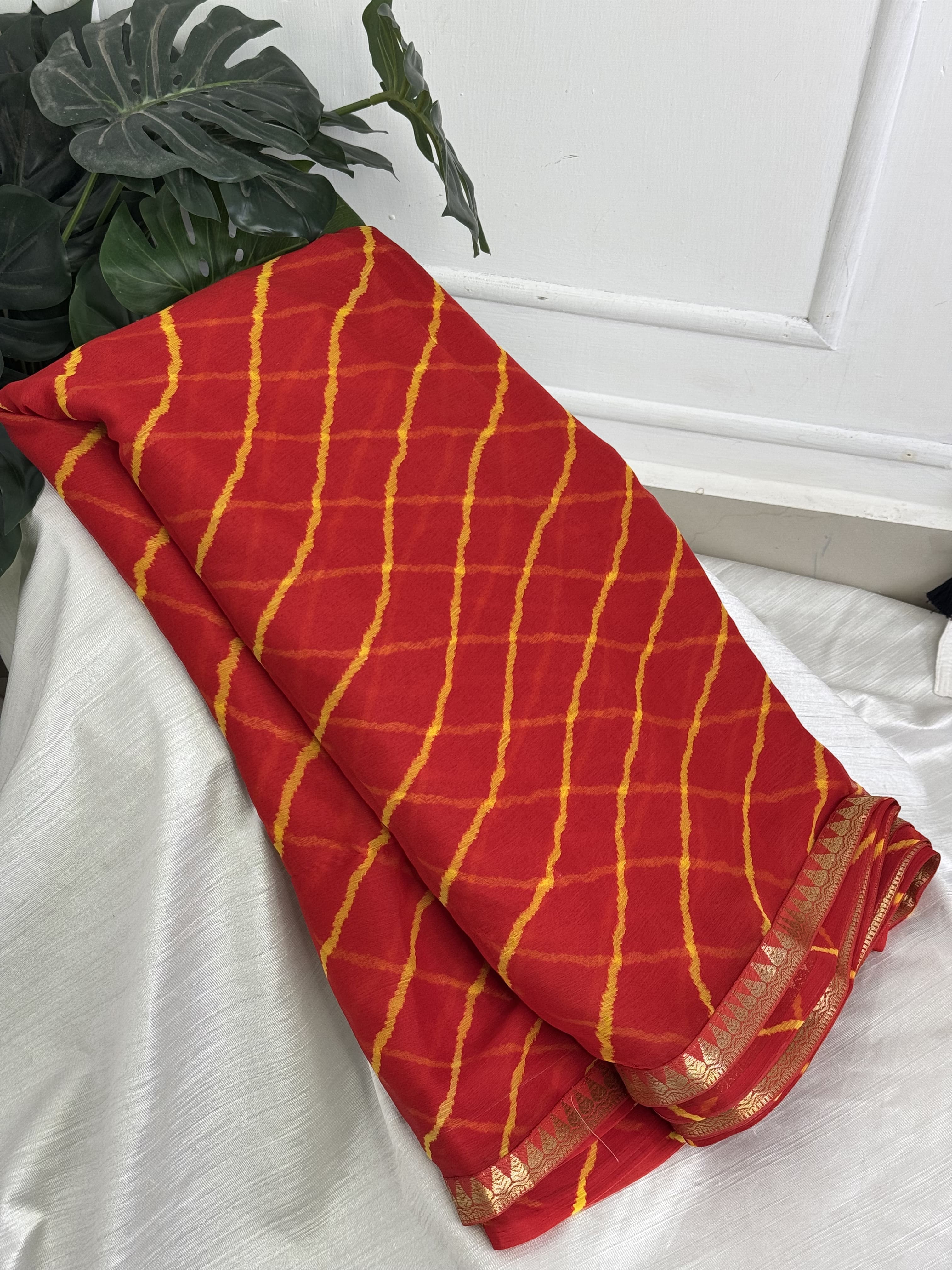 Red Chiffon Saree – Manya Clothing