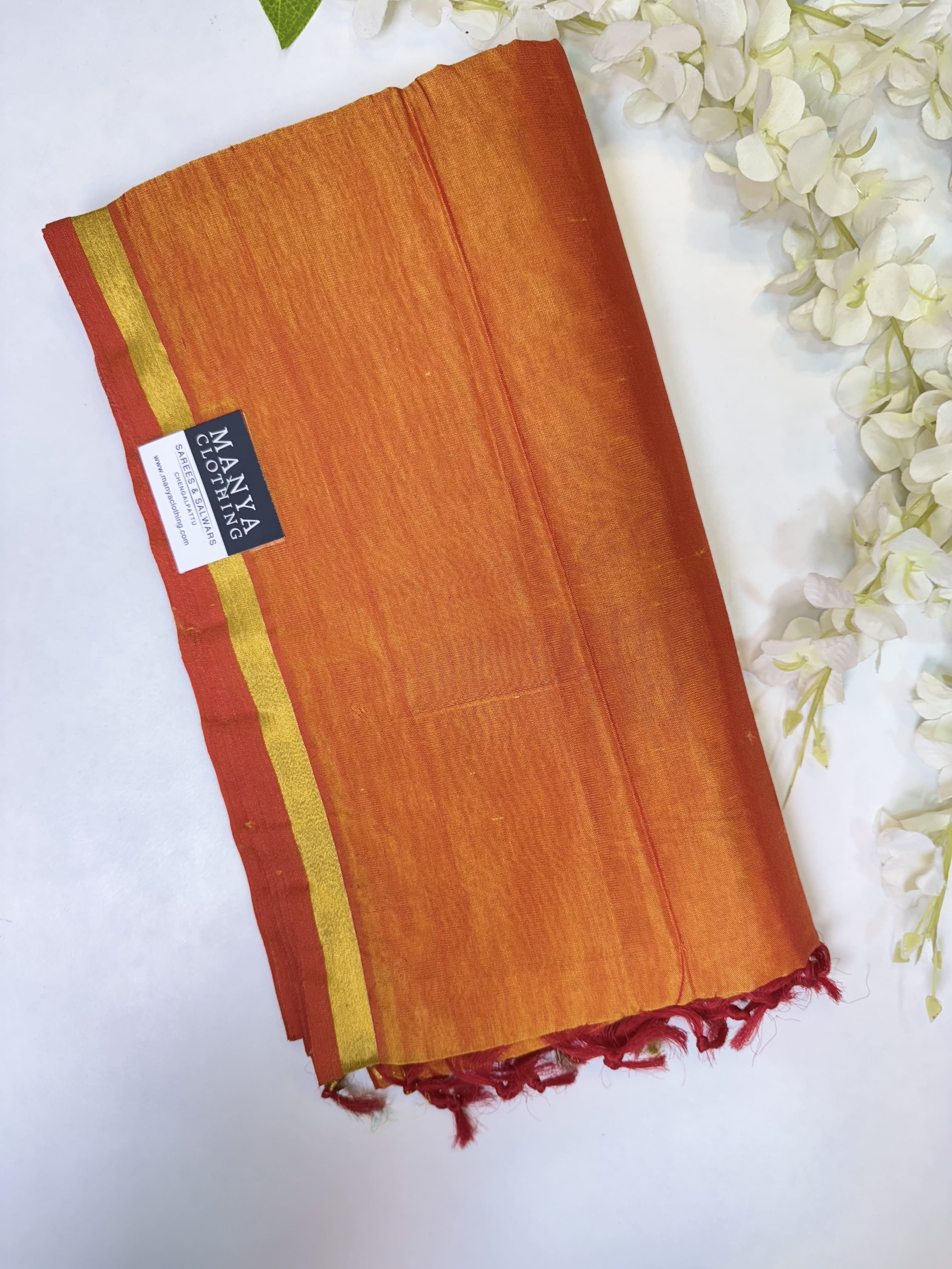 Red-Orange Sico Silk Saree (Copy) – Manya Clothing