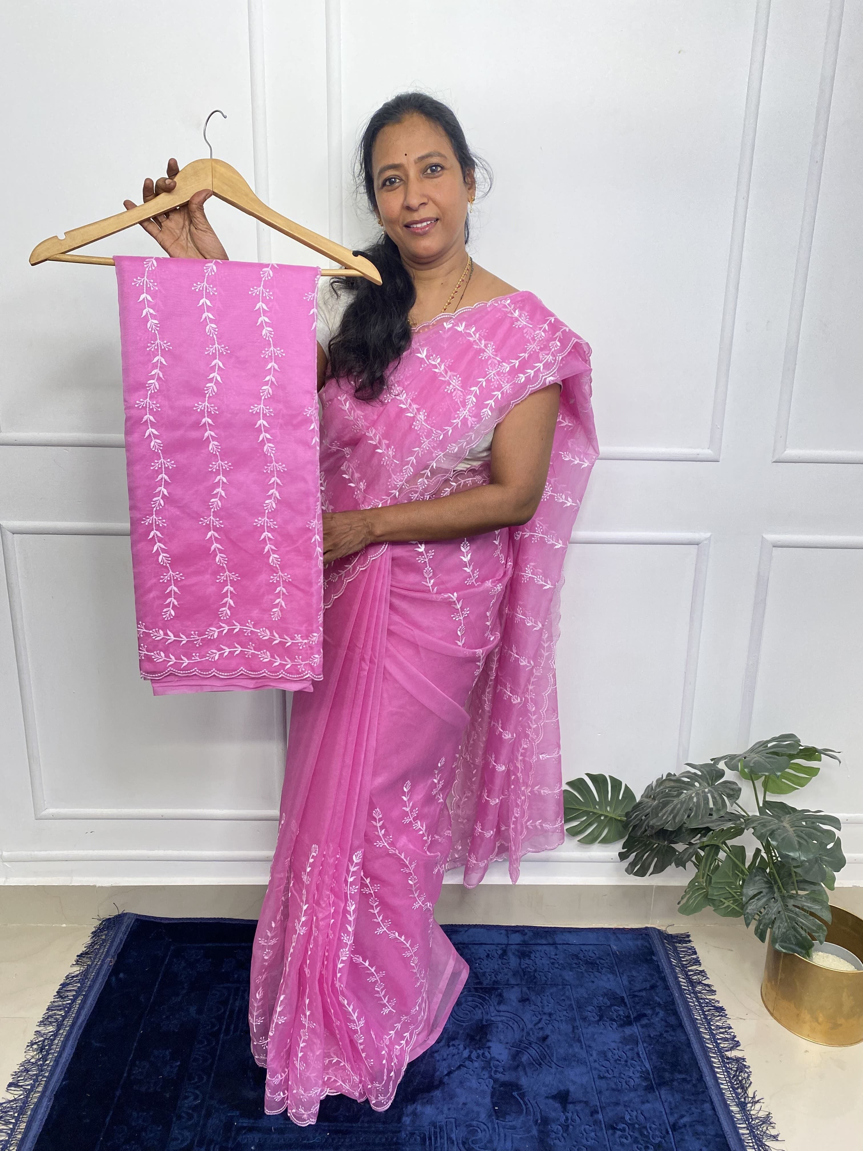 Pink Organza Saree – Manya Clothing
